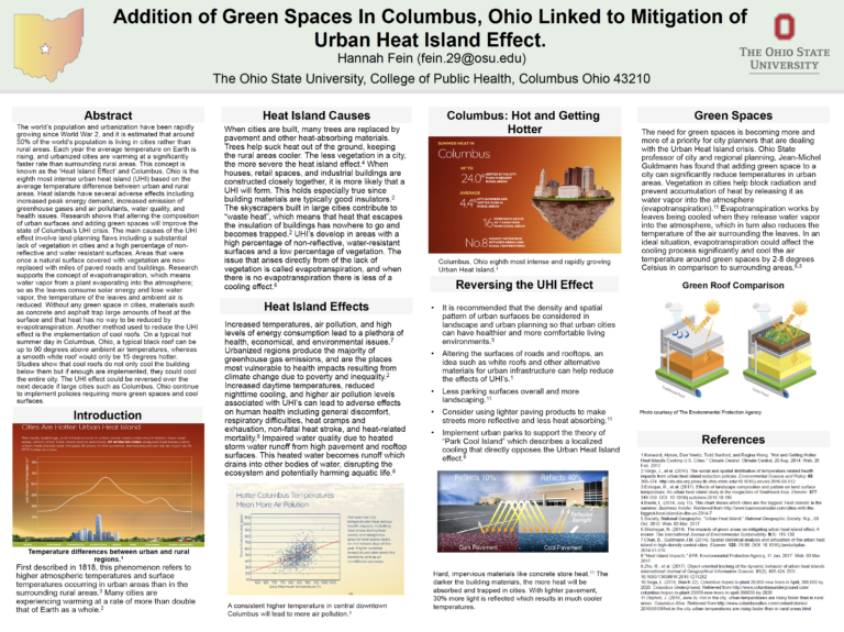 4.6 Addition of Green Spaces in Columbus, Ohio Linked to Mitigation of ... 4.6 Addition of Green Spaces in Columbus, Ohio Linked to Mitigation of ...